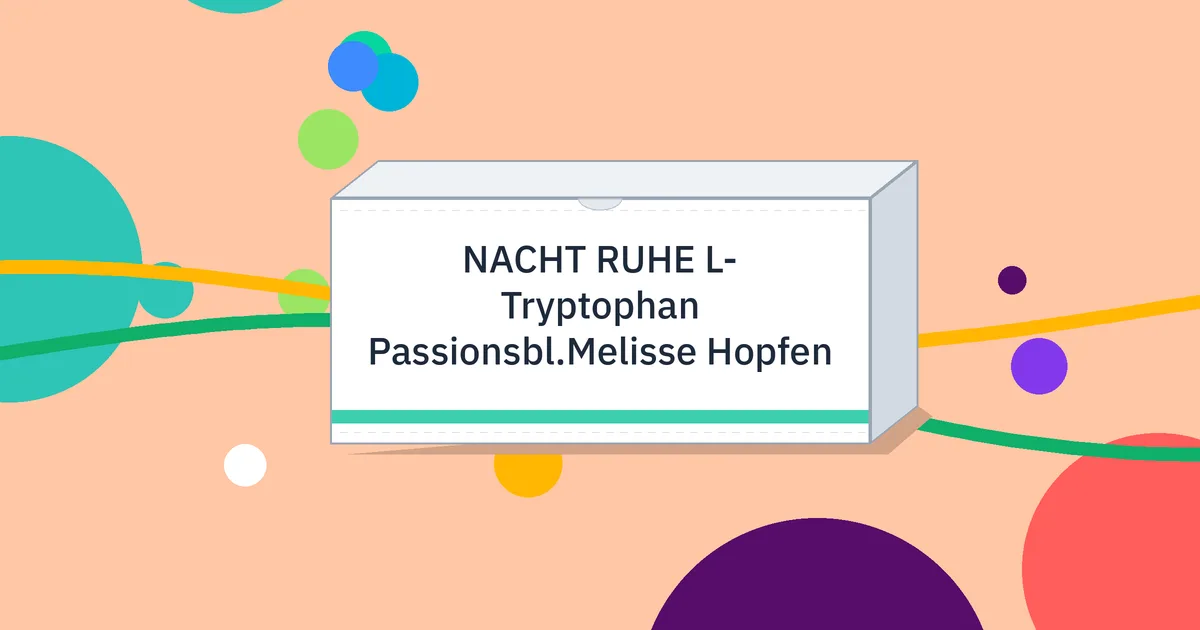 Symbolbild: Packung mit der Aufschrift NACHT RUHE L-Tryptophan Passionsbl.Melisse Hopfen (PZN 16849944) – Verfügbarkeit und Bezug in Apotheken in Frankfurt am Main