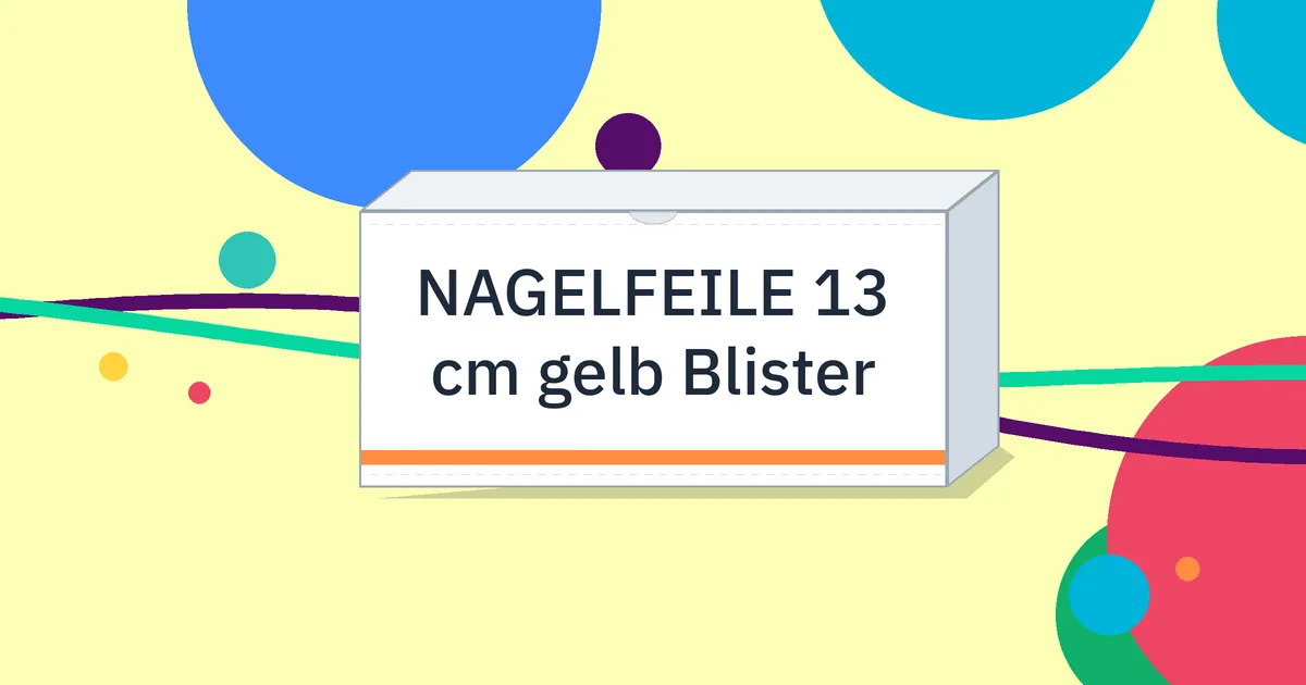Symbolbild: Packung mit der Aufschrift NAGELFEILE 13 cm gelb Blister (PZN 01584641) – Verfügbarkeit und Bezug in Apotheken in Frankfurt am Main