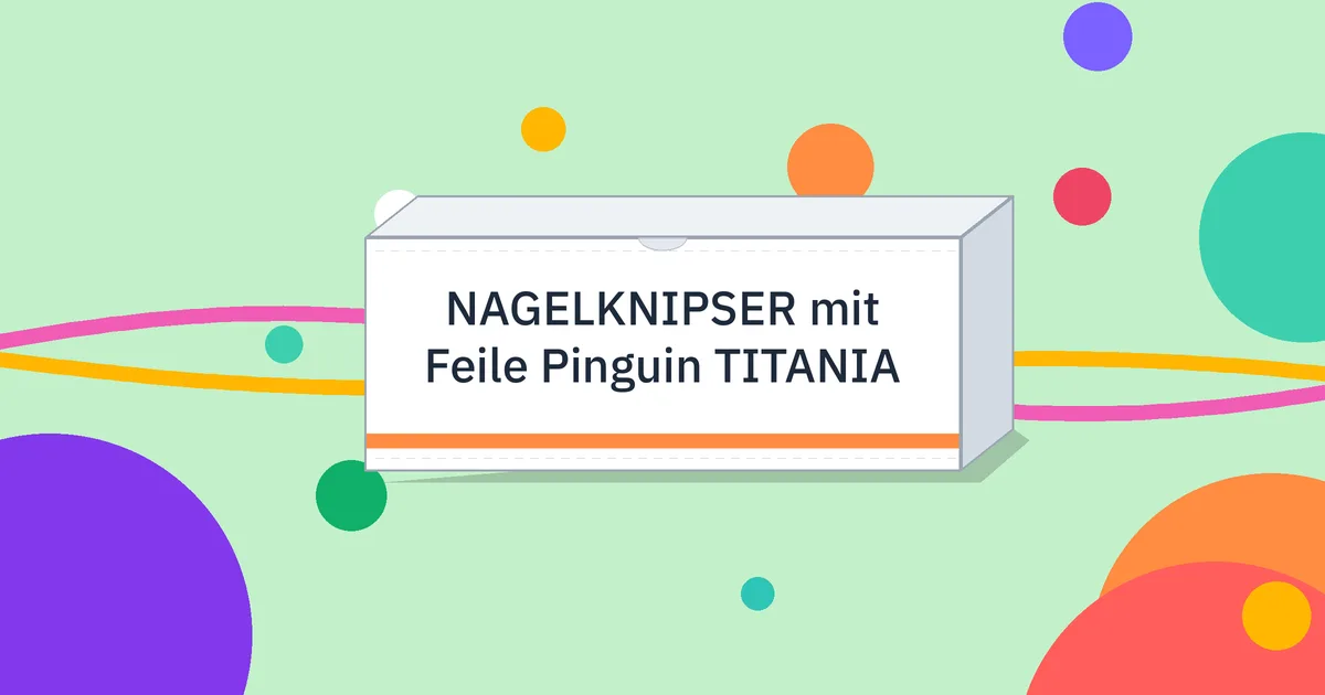 Symbolbild: Packung mit der Aufschrift NAGELKNIPSER mit Feile Pinguin TITANIA (PZN 09606218) – Verfügbarkeit und Bezug in Apotheken in Frankfurt am Main
