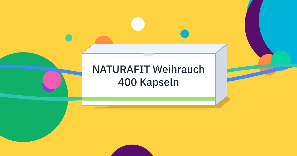 Symbolbild: Packung mit der Aufschrift NATURAFIT Weihrauch 400 Kapseln (PZN 11856649) – Verfügbarkeit und Bezug in Apotheken in Frankfurt am Main