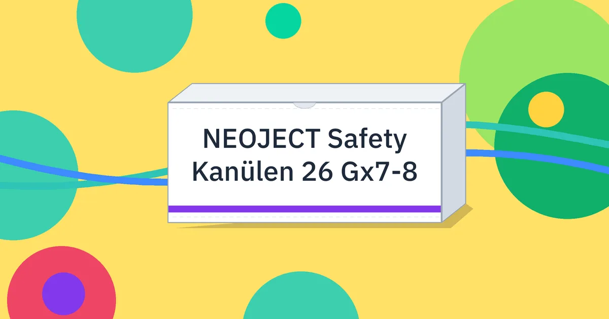 Symbolbild: Packung mit der Aufschrift NEOJECT Safety Kanülen 26 Gx7-8 (PZN 18196363) – Verfügbarkeit und Bezug in Apotheken in Frankfurt am Main