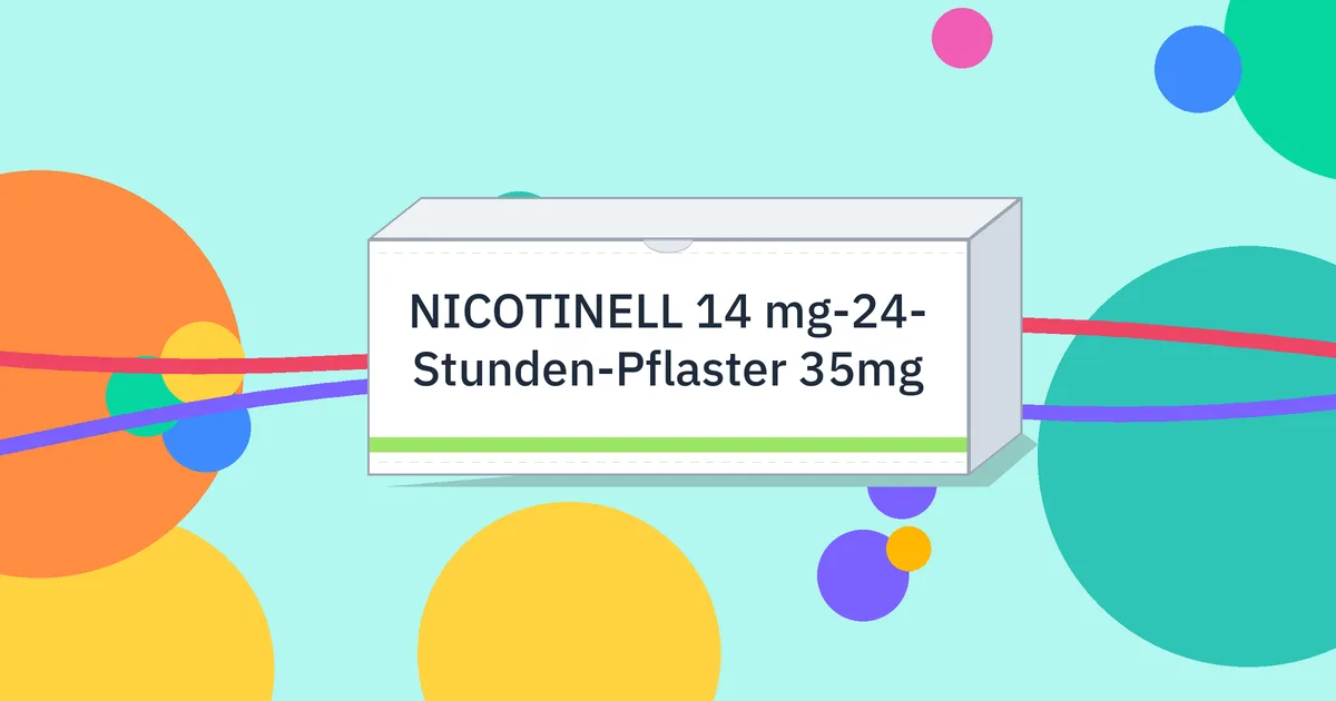 Symbolbild: Packung mit der Aufschrift NICOTINELL 14 mg-24-Stunden-Pflaster 35mg (PZN 03764548) – Verfügbarkeit und Bezug in Apotheken in Frankfurt am Main