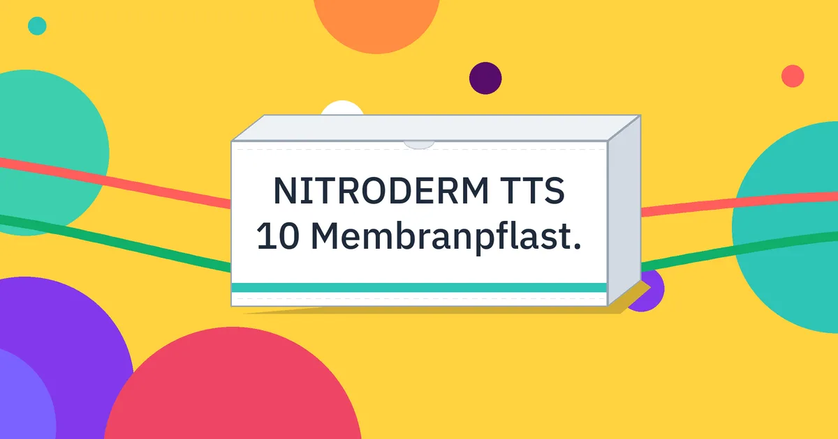 Symbolbild: Packung mit der Aufschrift NITRODERM TTS 10 Membranpflast. (PZN 07635813) – Verfügbarkeit und Bezug in Apotheken in Frankfurt am Main
