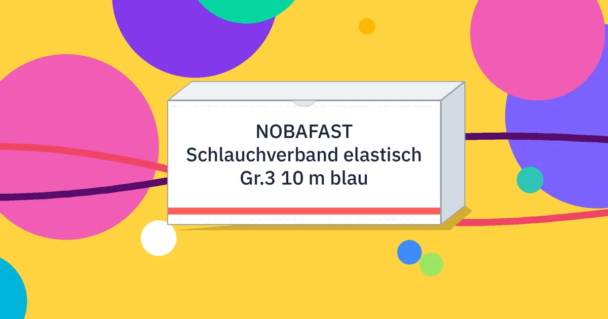 Symbolbild: Packung mit der Aufschrift NOBAFAST Schlauchverband elastisch Gr.3 10 m blau (PZN 11854538) – Verfügbarkeit und Bezug in Apotheken in Frankfurt am Main