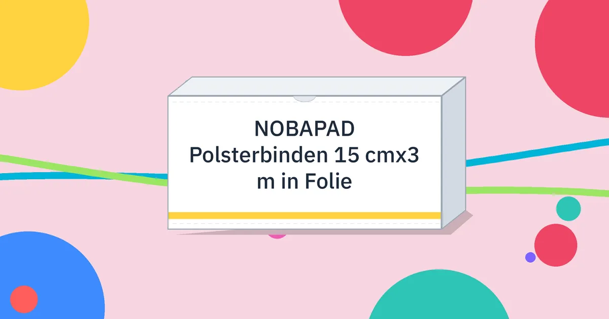 Symbolbild: Packung mit der Aufschrift NOBAPAD Polsterbinden 15 cmx3 m in Folie (PZN 07097965) – Verfügbarkeit und Bezug in Apotheken in Frankfurt am Main