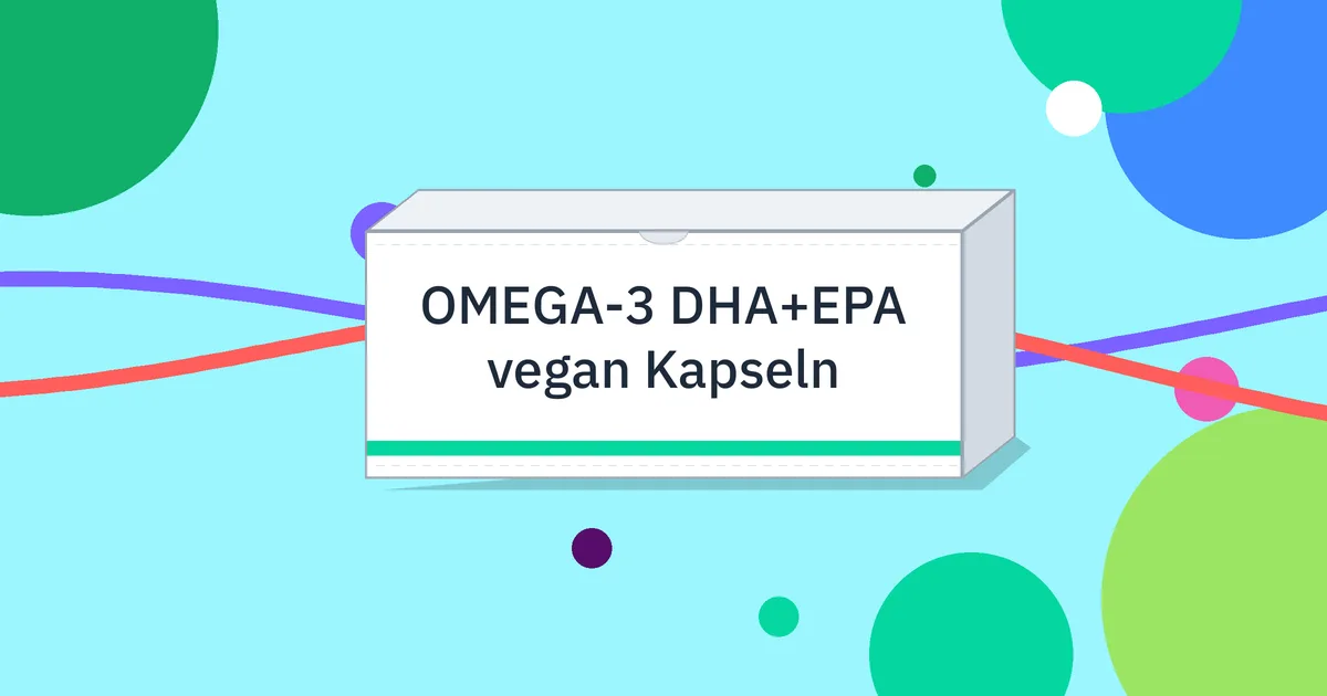 Symbolbild: Packung mit der Aufschrift OMEGA-3 DHA+EPA vegan Kapseln (PZN 14854295) – Verfügbarkeit und Bezug in Apotheken in Frankfurt am Main