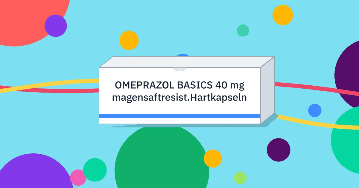 Symbolbild: Packung mit der Aufschrift OMEPRAZOL BASICS 40 mg magensaftresist.Hartkapseln (PZN 13234722) – Verfügbarkeit und Bezug in Apotheken in Frankfurt am Main