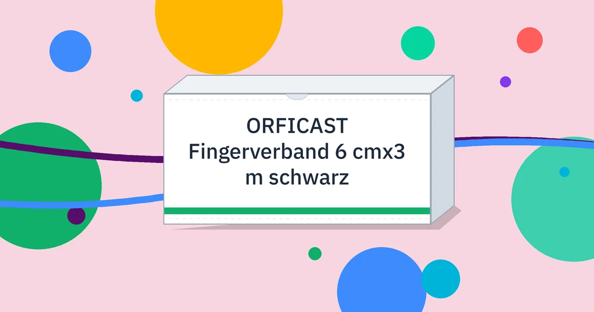 Symbolbild: Packung mit der Aufschrift ORFICAST Fingerverband 6 cmx3 m schwarz (PZN 10734022) – Verfügbarkeit und Bezug in Apotheken in Frankfurt am Main