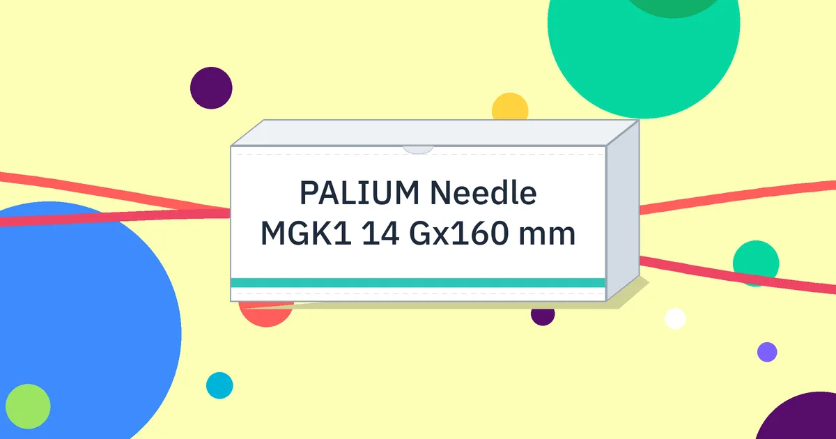 Symbolbild: Packung mit der Aufschrift PALIUM Needle MGK1 14 Gx160 mm (PZN 14383677) – Verfügbarkeit und Bezug in Apotheken in Frankfurt am Main