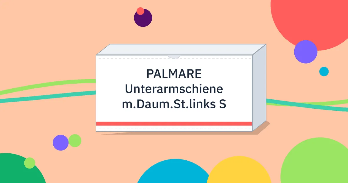 Symbolbild: Packung mit der Aufschrift PALMARE Unterarmschiene m.Daum.St.links S (PZN 02640301) – Verfügbarkeit und Bezug in Apotheken in Frankfurt am Main