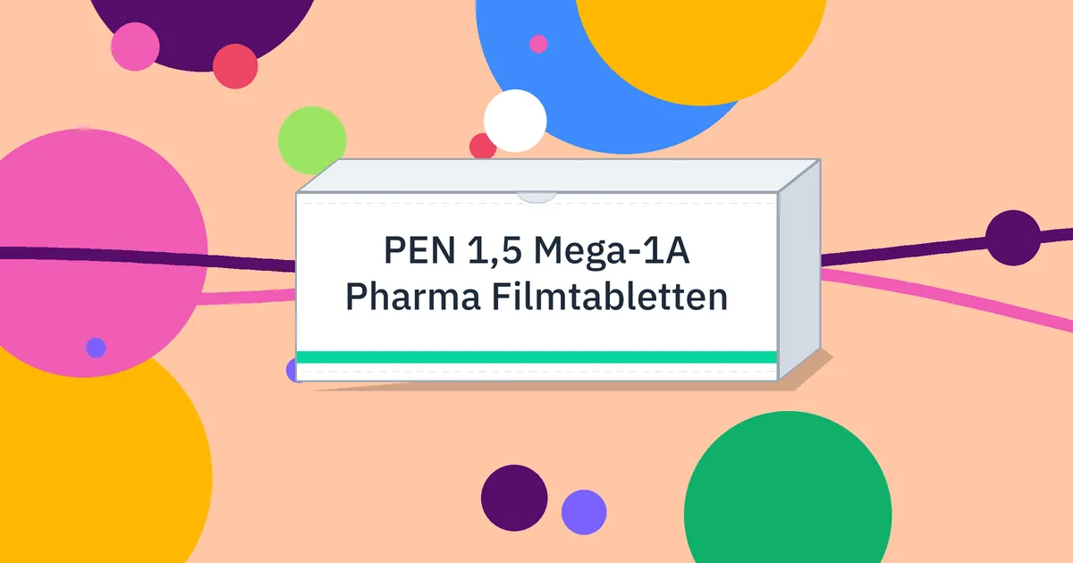 Symbolbild: Packung mit der Aufschrift PEN 1,5 Mega-1A Pharma Filmtabletten (PZN 00658946) – Verfügbarkeit und Bezug in Apotheken in Frankfurt am Main