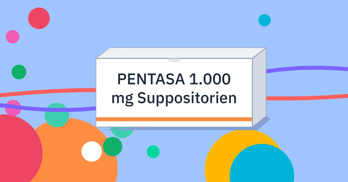 Symbolbild: Packung mit der Aufschrift PENTASA 1.000 mg Suppositorien (PZN 01978015) – Verfügbarkeit und Bezug in Apotheken in Frankfurt am Main