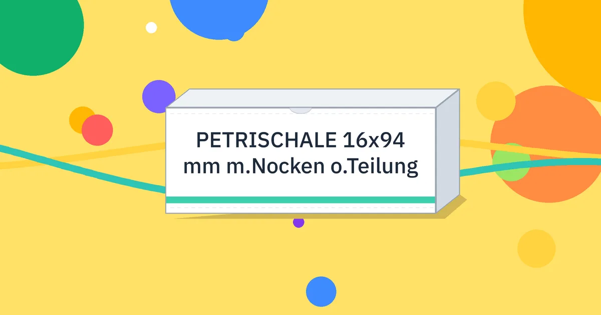 Symbolbild: Packung mit der Aufschrift PETRISCHALE 16x94 mm m.Nocken o.Teilung (PZN 12451618) – Verfügbarkeit und Bezug in Apotheken in Frankfurt am Main