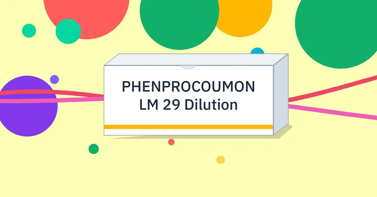 Symbolbild: Packung mit der Aufschrift PHENPROCOUMON LM 29 Dilution (PZN 13638106) – Verfügbarkeit und Bezug in Apotheken in Frankfurt am Main
