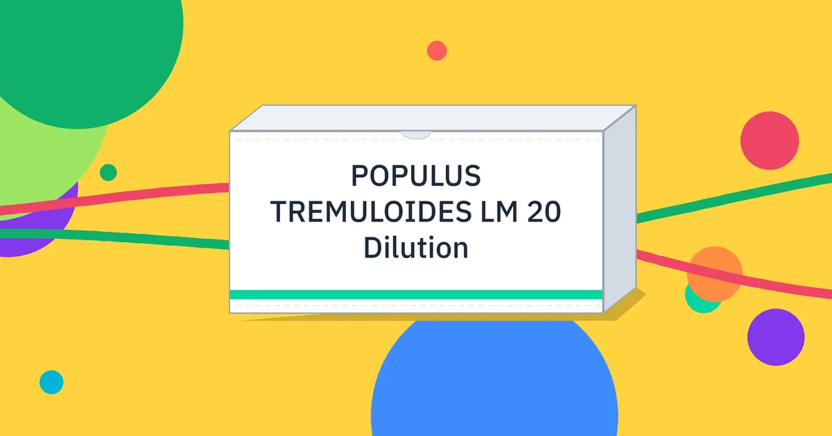 Symbolbild: Packung mit der Aufschrift POPULUS TREMULOIDES LM 20 Dilution (PZN 13664842) – Verfügbarkeit und Bezug in Apotheken in Frankfurt am Main