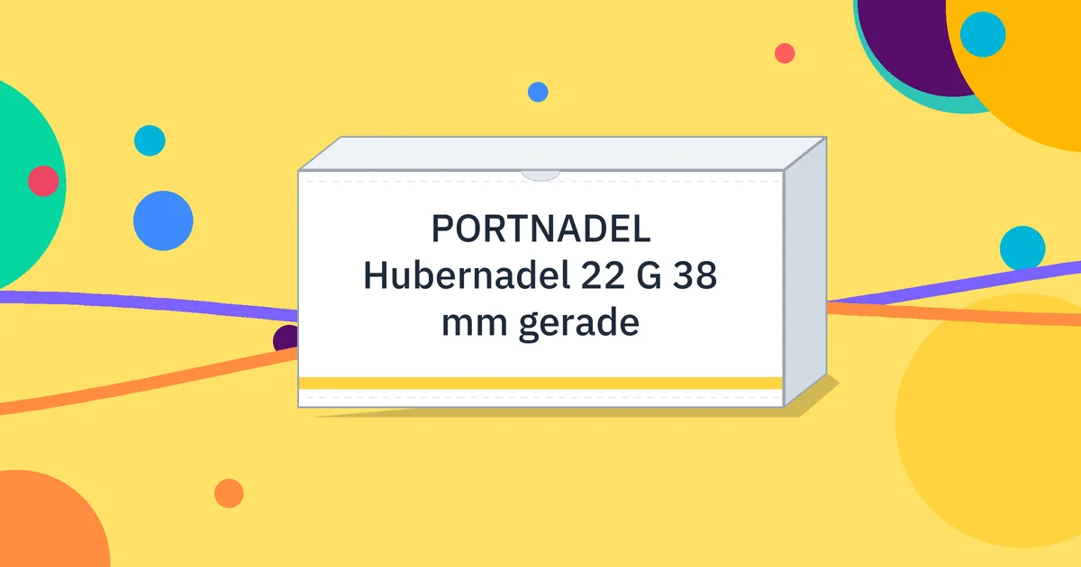 Symbolbild: Packung mit der Aufschrift PORTNADEL Hubernadel 22 G 38 mm gerade (PZN 02756630) – Verfügbarkeit und Bezug in Apotheken in Frankfurt am Main