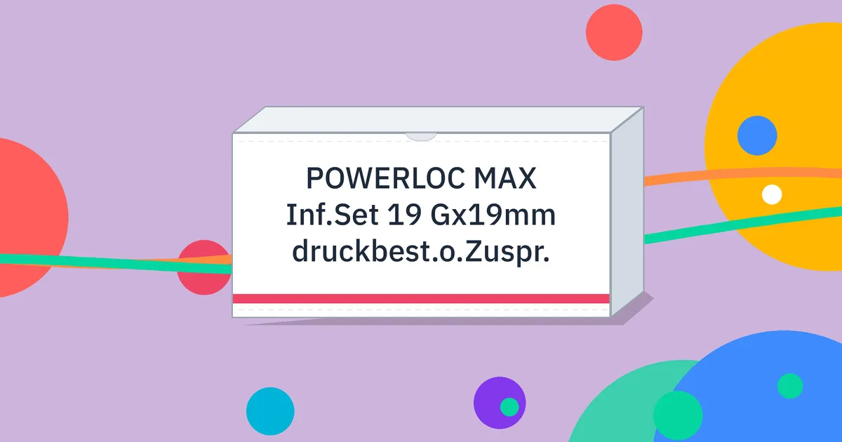 Symbolbild: Packung mit der Aufschrift POWERLOC MAX Inf.Set 19 Gx19mm druckbest.o.Zuspr. (PZN 19129268) – Verfügbarkeit und Bezug in Apotheken in Frankfurt am Main