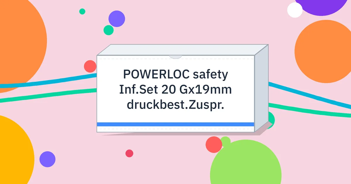 Symbolbild: Packung mit der Aufschrift POWERLOC safety Inf.Set 20 Gx19mm druckbest.Zuspr. (PZN 18816972) – Verfügbarkeit und Bezug in Apotheken in Frankfurt am Main