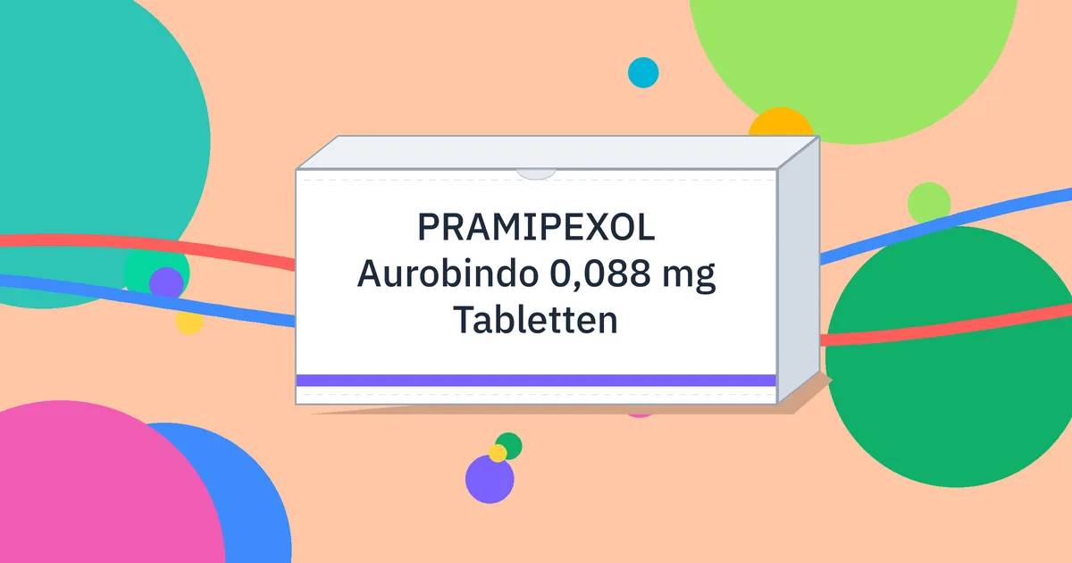 Symbolbild: Packung mit der Aufschrift PRAMIPEXOL Aurobindo 0,088 mg Tabletten (PZN 09779812) – Verfügbarkeit und Bezug in Apotheken in Frankfurt am Main