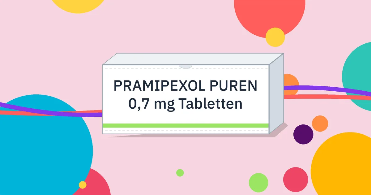 Symbolbild: Packung mit der Aufschrift PRAMIPEXOL PUREN 0,7 mg Tabletten (PZN 10945256) – Verfügbarkeit und Bezug in Apotheken in Frankfurt am Main