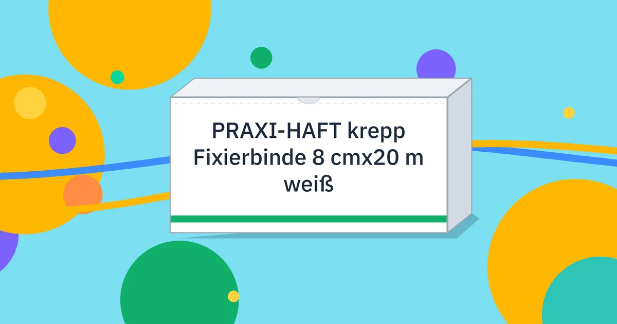 Symbolbild: Packung mit der Aufschrift PRAXI-HAFT krepp Fixierbinde 8 cmx20 m weiß (PZN 12826484) – Verfügbarkeit und Bezug in Apotheken in Frankfurt am Main