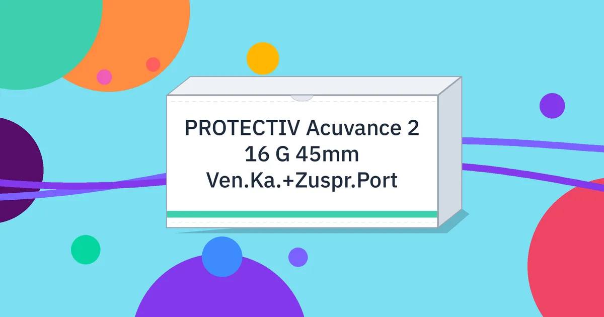 Symbolbild: Packung mit der Aufschrift PROTECTIV Acuvance 2 16 G 45mm Ven.Ka.+Zuspr.Port (PZN 17164415) – Verfügbarkeit und Bezug in Apotheken in Frankfurt am Main