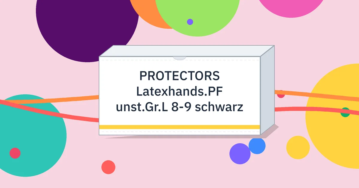Symbolbild: Packung mit der Aufschrift PROTECTORS Latexhands.PF unst.Gr.L 8-9 schwarz (PZN 04683846) – Verfügbarkeit und Bezug in Apotheken in Frankfurt am Main