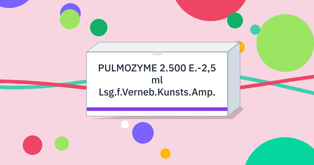 Symbolbild: Packung mit der Aufschrift PULMOZYME 2.500 E.-2,5 ml Lsg.f.Verneb.Kunsts.Amp. (PZN 09519904) – Verfügbarkeit und Bezug in Apotheken in Frankfurt am Main