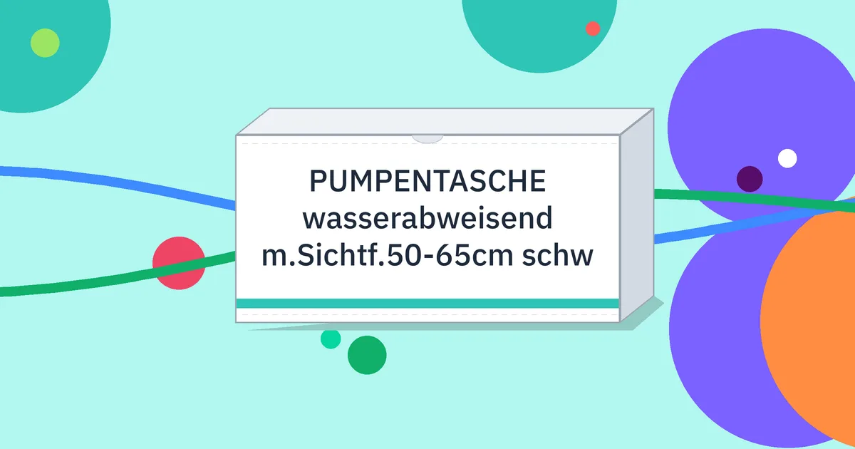 Symbolbild: Packung mit der Aufschrift PUMPENTASCHE wasserabweisend m.Sichtf.50-65cm schw (PZN 19117733) – Verfügbarkeit und Bezug in Apotheken in Frankfurt am Main