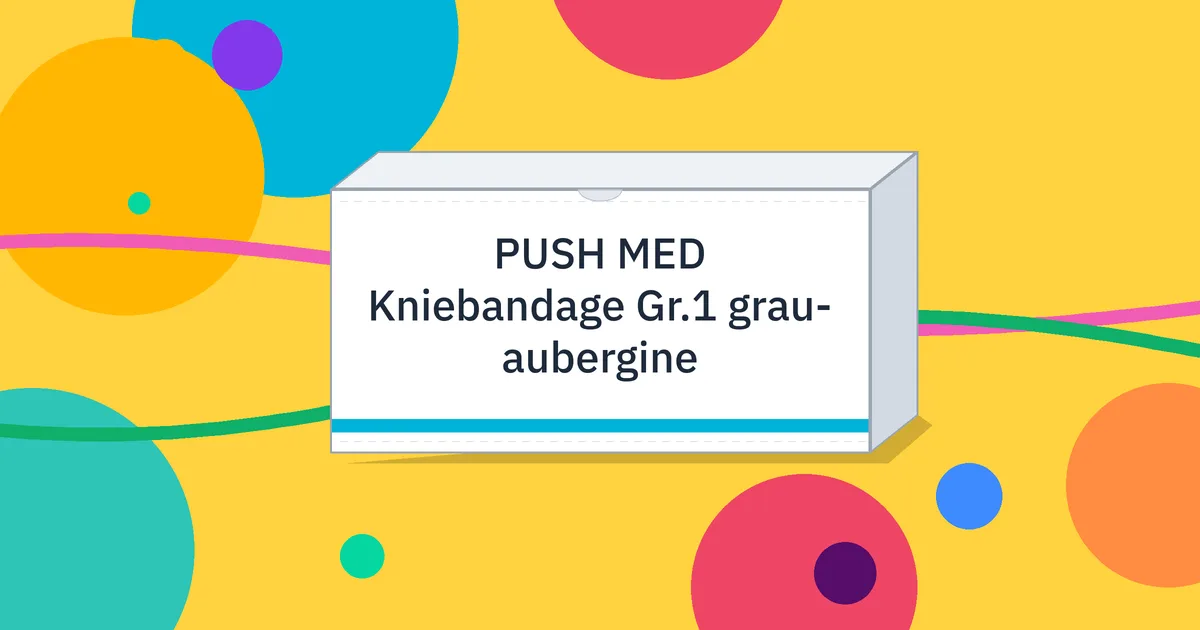 Symbolbild: Packung mit der Aufschrift PUSH MED Kniebandage Gr.1 grau-aubergine (PZN 04856933) – Verfügbarkeit und Bezug in Apotheken in Frankfurt am Main