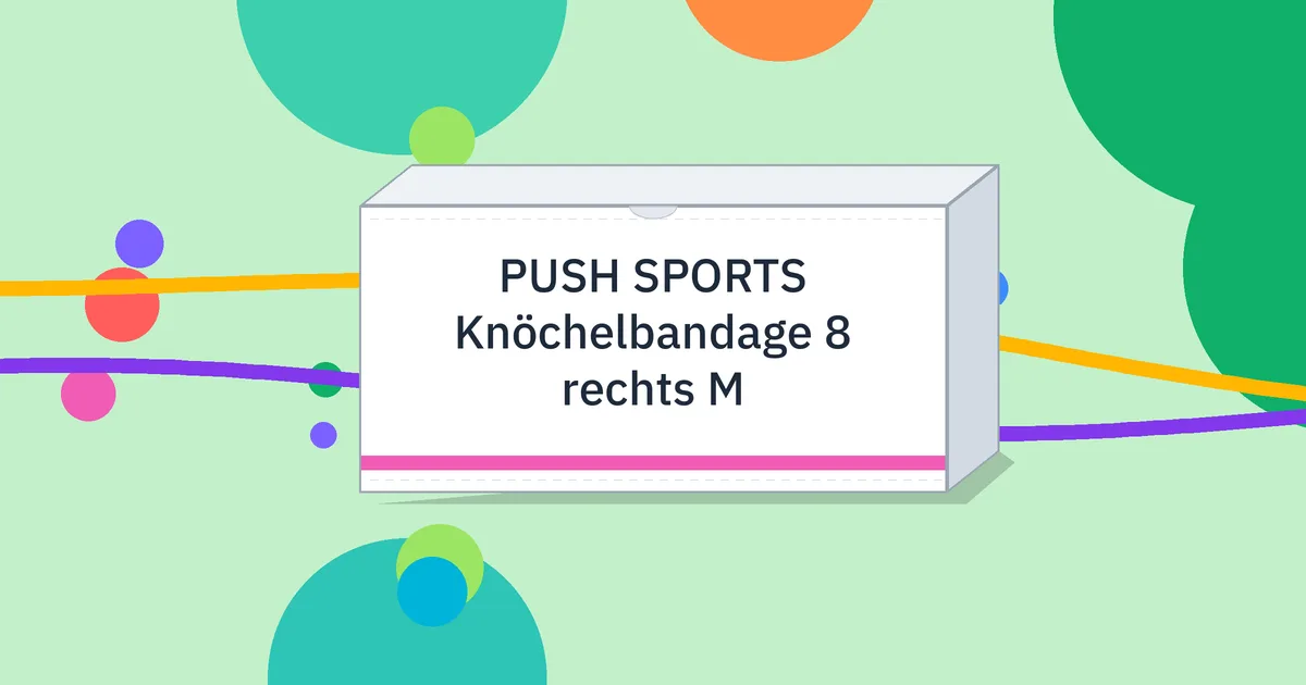 Symbolbild: Packung mit der Aufschrift PUSH SPORTS Knöchelbandage 8 rechts M (PZN 16724042) – Verfügbarkeit und Bezug in Apotheken in Frankfurt am Main