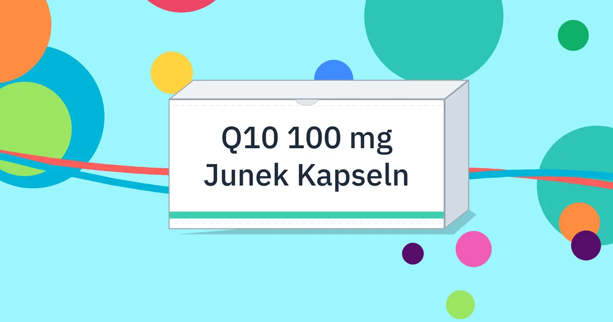 Symbolbild: Packung mit der Aufschrift Q10 100 mg Junek Kapseln (PZN 09720517) – Verfügbarkeit und Bezug in Apotheken in Frankfurt am Main
