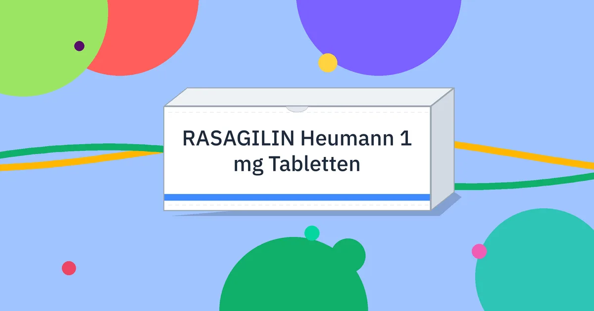 Symbolbild: Packung mit der Aufschrift RASAGILIN Heumann 1 mg Tabletten (PZN 11294140) – Verfügbarkeit und Bezug in Apotheken in Frankfurt am Main