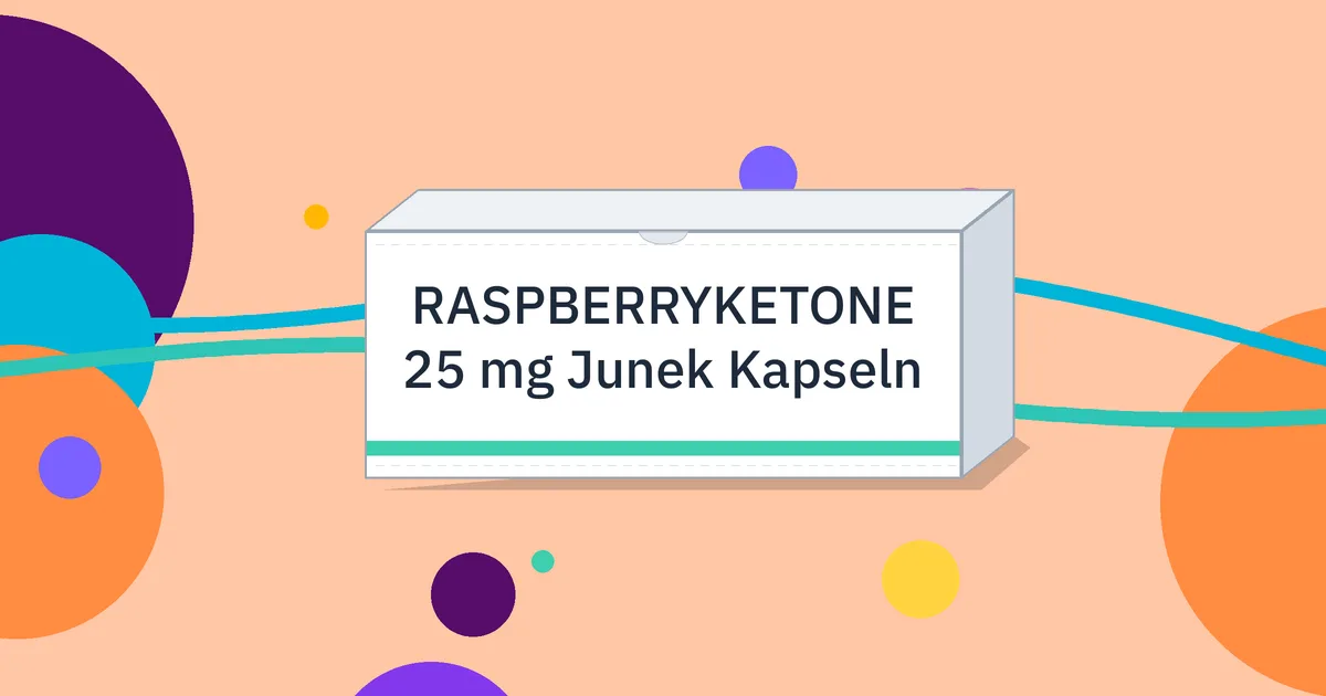 Symbolbild: Packung mit der Aufschrift RASPBERRYKETONE 25 mg Junek Kapseln (PZN 10977322) – Verfügbarkeit und Bezug in Apotheken in Frankfurt am Main
