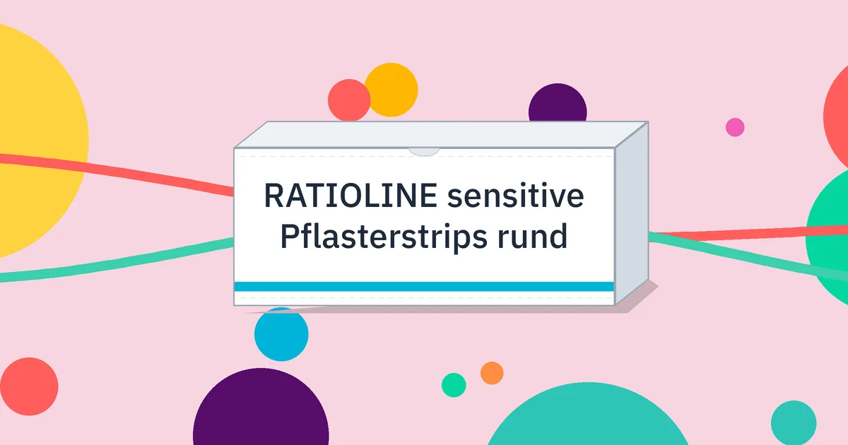 Symbolbild: Packung mit der Aufschrift RATIOLINE sensitive Pflasterstrips rund (PZN 01805289) – Verfügbarkeit und Bezug in Apotheken in Frankfurt am Main