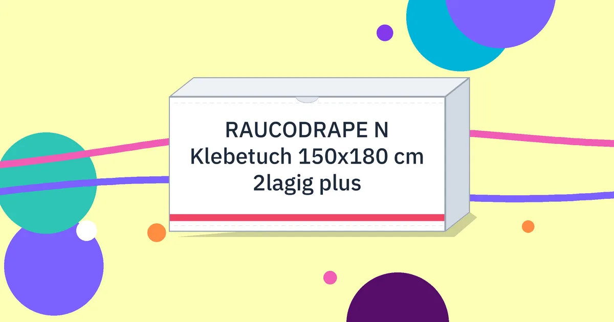 Symbolbild: Packung mit der Aufschrift RAUCODRAPE N Klebetuch 150x180 cm 2lagig plus (PZN 06162258) – Verfügbarkeit und Bezug in Apotheken in Frankfurt am Main