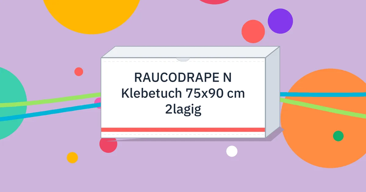 Symbolbild: Packung mit der Aufschrift RAUCODRAPE N Klebetuch 75x90 cm 2lagig (PZN 06162152) – Verfügbarkeit und Bezug in Apotheken in Frankfurt am Main