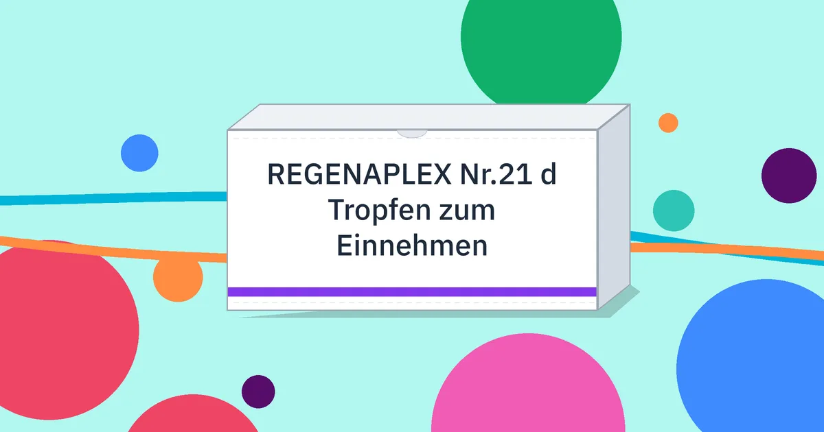 Symbolbild: Packung mit der Aufschrift REGENAPLEX Nr.21 d Tropfen zum Einnehmen (PZN 02642116) – Verfügbarkeit und Bezug in Apotheken in Frankfurt am Main
