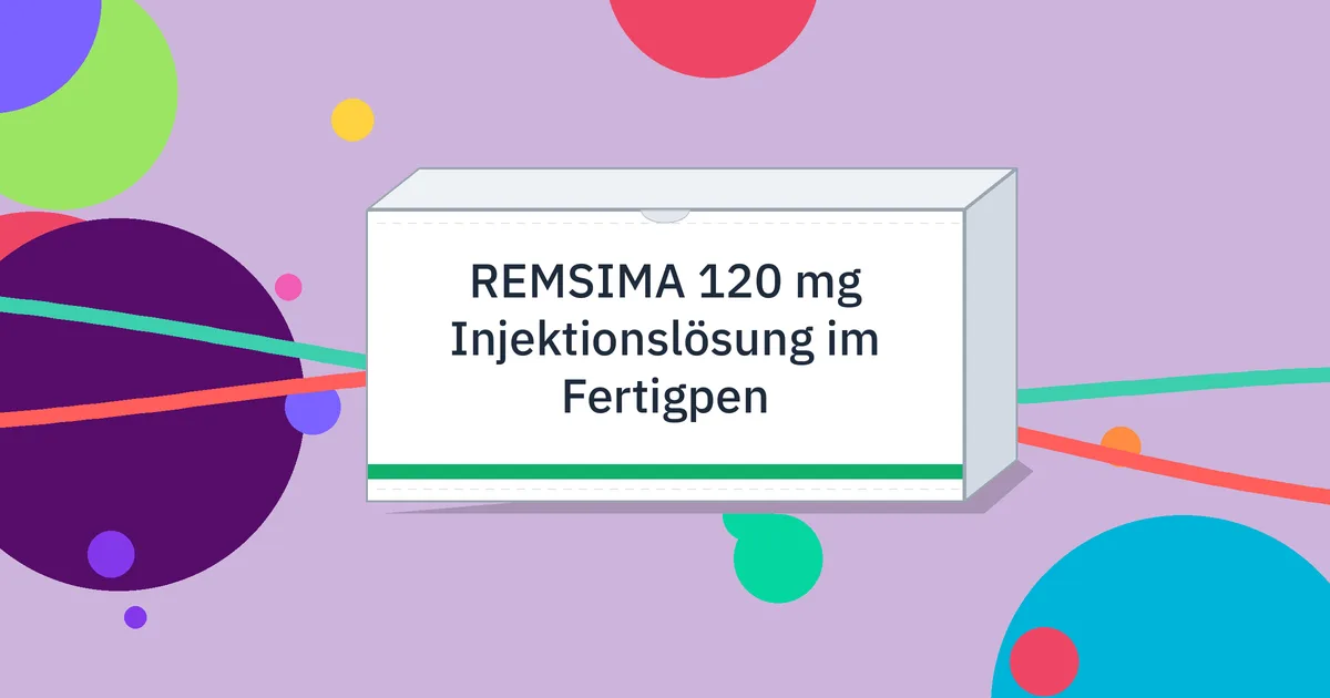 Symbolbild: Packung mit der Aufschrift REMSIMA 120 mg Injektionslösung im Fertigpen (PZN 17278544) – Verfügbarkeit und Bezug in Apotheken in Frankfurt am Main