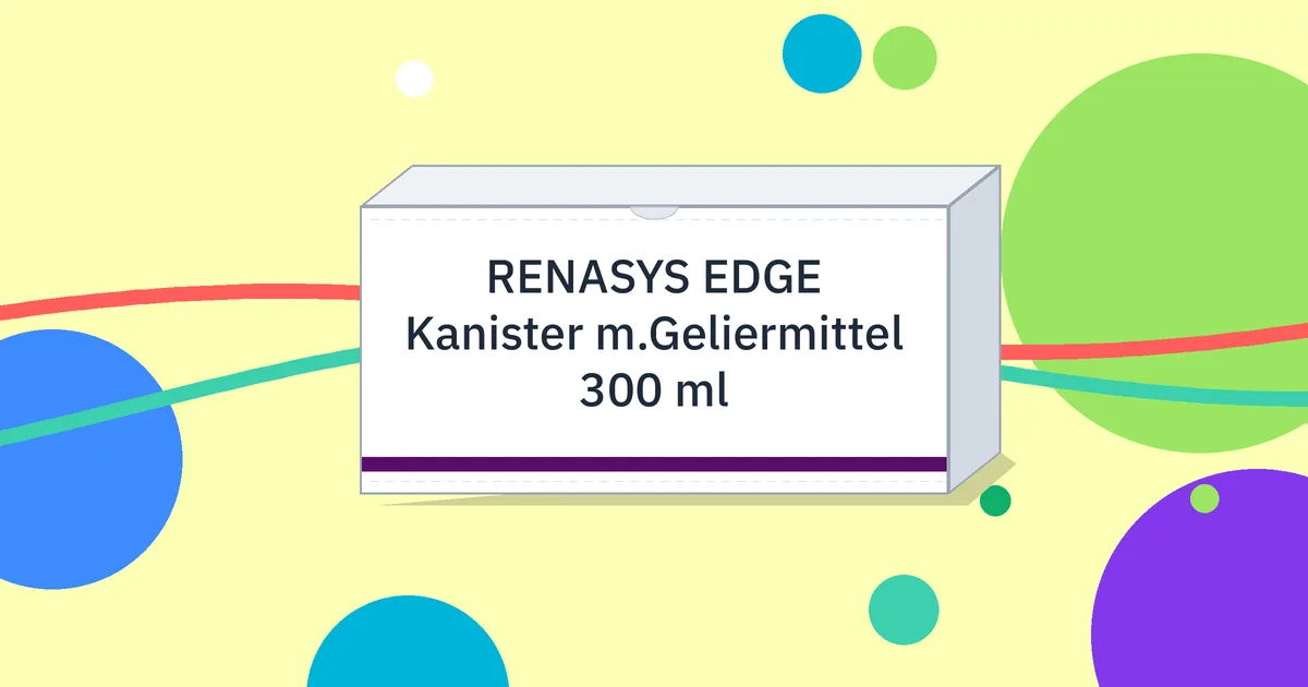 Symbolbild: Packung mit der Aufschrift RENASYS EDGE Kanister m.Geliermittel 300 ml (PZN 20054989) – Verfügbarkeit und Bezug in Apotheken in Frankfurt am Main