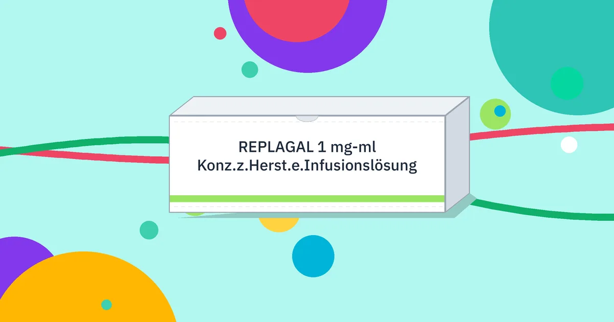 Symbolbild: Packung mit der Aufschrift REPLAGAL 1 mg-ml Konz.z.Herst.e.Infusionslösung (PZN 02043166) – Verfügbarkeit und Bezug in Apotheken in Frankfurt am Main