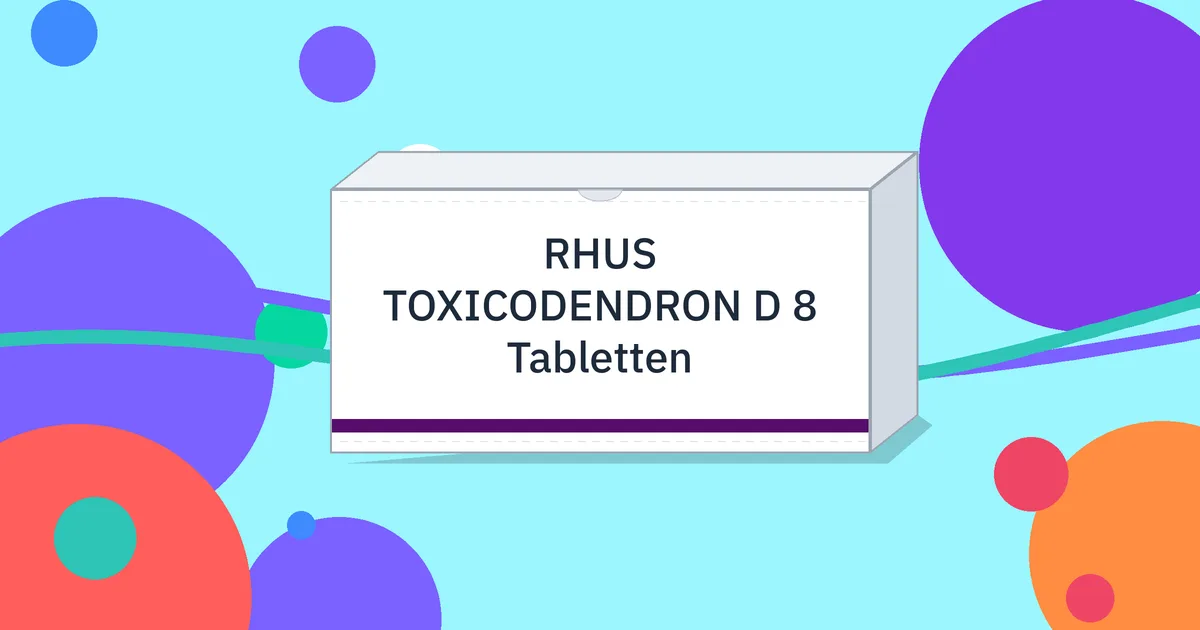 Symbolbild: Packung mit der Aufschrift RHUS TOXICODENDRON D 8 Tabletten (PZN 02635470) – Verfügbarkeit und Bezug in Apotheken in Frankfurt am Main
