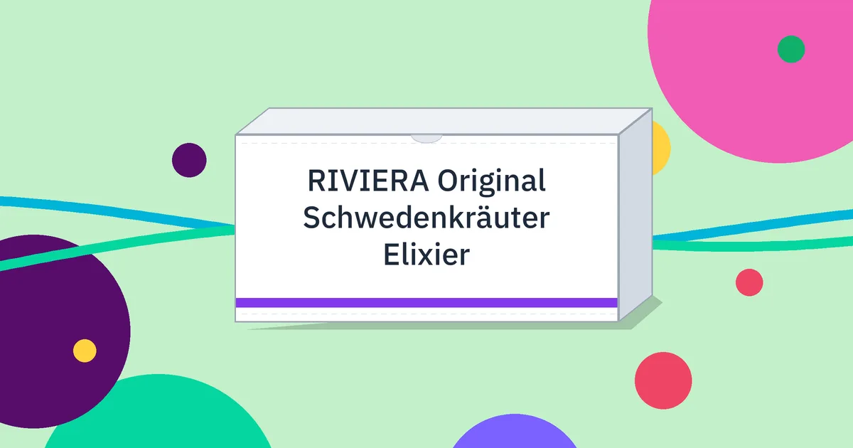 Symbolbild: Packung mit der Aufschrift RIVIERA Original Schwedenkräuter Elixier (PZN 19992671) – Verfügbarkeit und Bezug in Apotheken in Frankfurt am Main