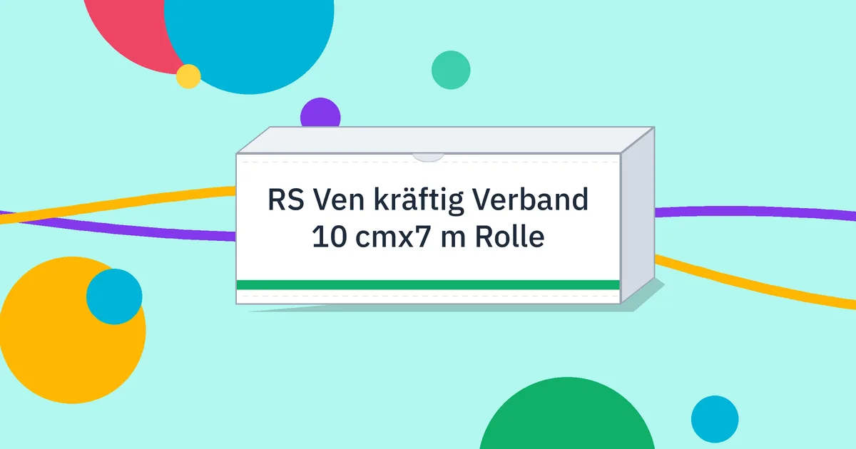 Symbolbild: Packung mit der Aufschrift RS Ven kräftig Verband 10 cmx7 m Rolle (PZN 00900519) – Verfügbarkeit und Bezug in Apotheken in Frankfurt am Main