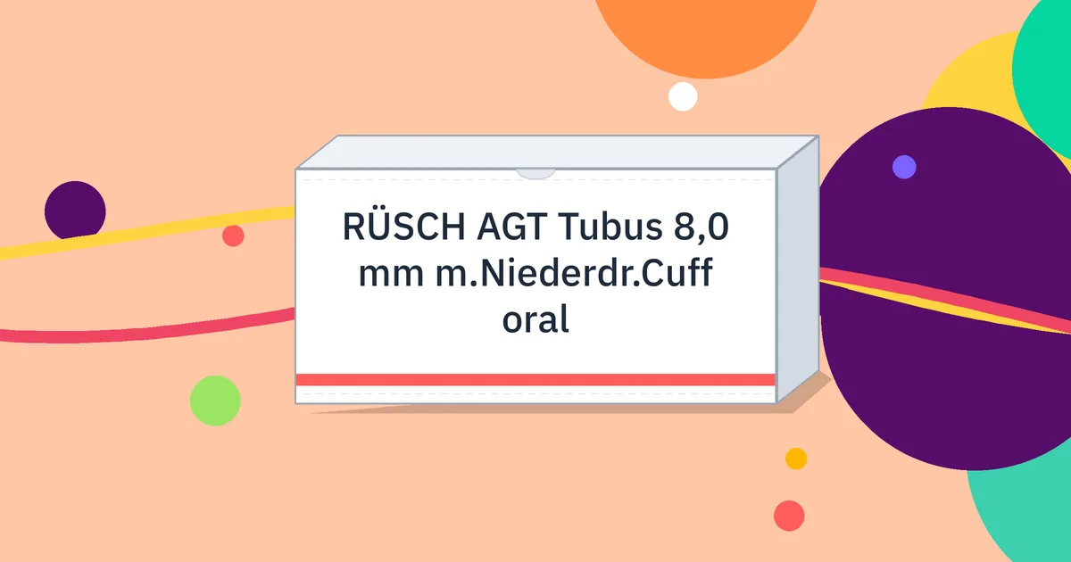 Symbolbild: Packung mit der Aufschrift RÜSCH AGT Tubus 8,0 mm m.Niederdr.Cuff oral (PZN 06636644) – Verfügbarkeit und Bezug in Apotheken in Frankfurt am Main