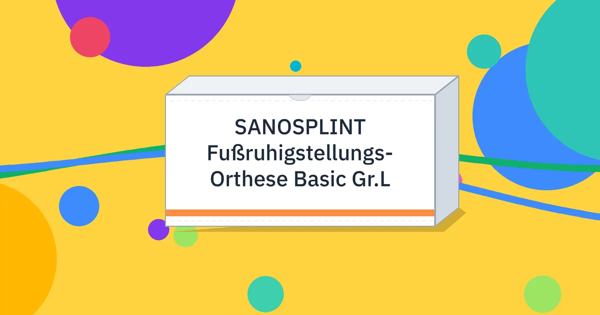 Symbolbild: Packung mit der Aufschrift SANOSPLINT Fußruhigstellungs-Orthese Basic Gr.L (PZN 11281539) – Verfügbarkeit und Bezug in Apotheken in Frankfurt am Main