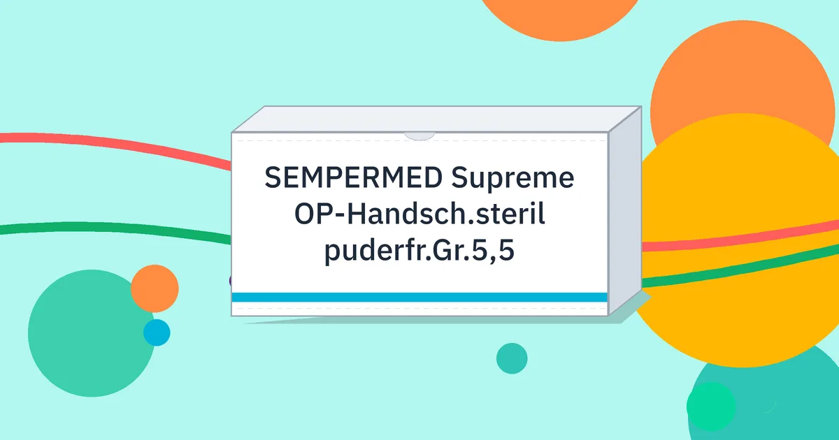 Symbolbild: Packung mit der Aufschrift SEMPERMED Supreme OP-Handsch.steril puderfr.Gr.5,5 (PZN 04200724) – Verfügbarkeit und Bezug in Apotheken in Frankfurt am Main
