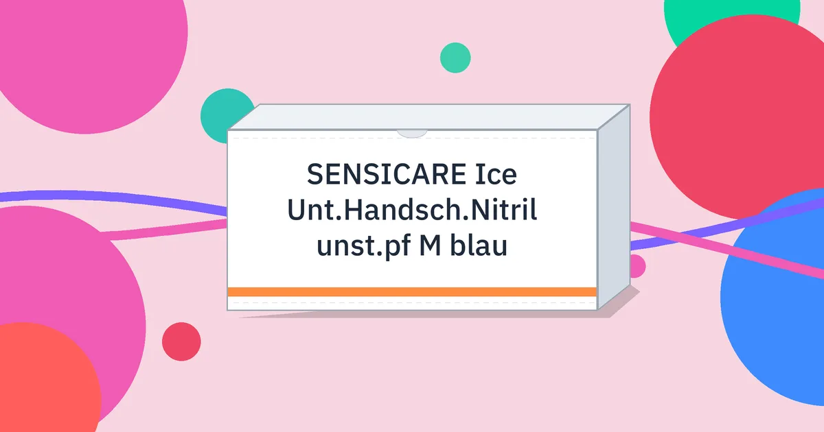 Symbolbild: Packung mit der Aufschrift SENSICARE Ice Unt.Handsch.Nitril unst.pf M blau (PZN 16210366) – Verfügbarkeit und Bezug in Apotheken in Frankfurt am Main