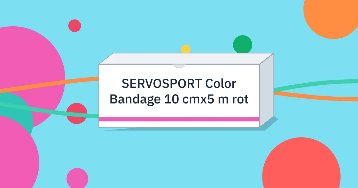 Symbolbild: Packung mit der Aufschrift SERVOSPORT Color Bandage 10 cmx5 m rot (PZN 03284771) – Verfügbarkeit und Bezug in Apotheken in Frankfurt am Main