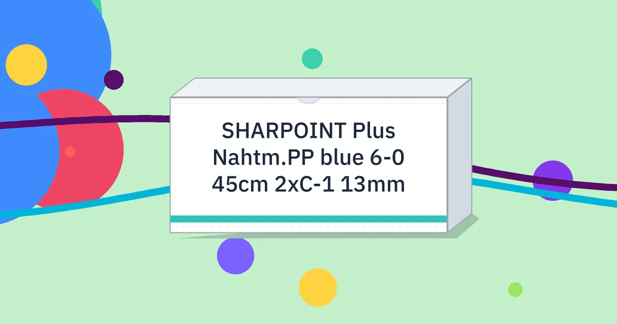 Symbolbild: Packung mit der Aufschrift SHARPOINT Plus Nahtm.PP blue 6-0 45cm 2xC-1 13mm (PZN 17986011) – Verfügbarkeit und Bezug in Apotheken in Frankfurt am Main